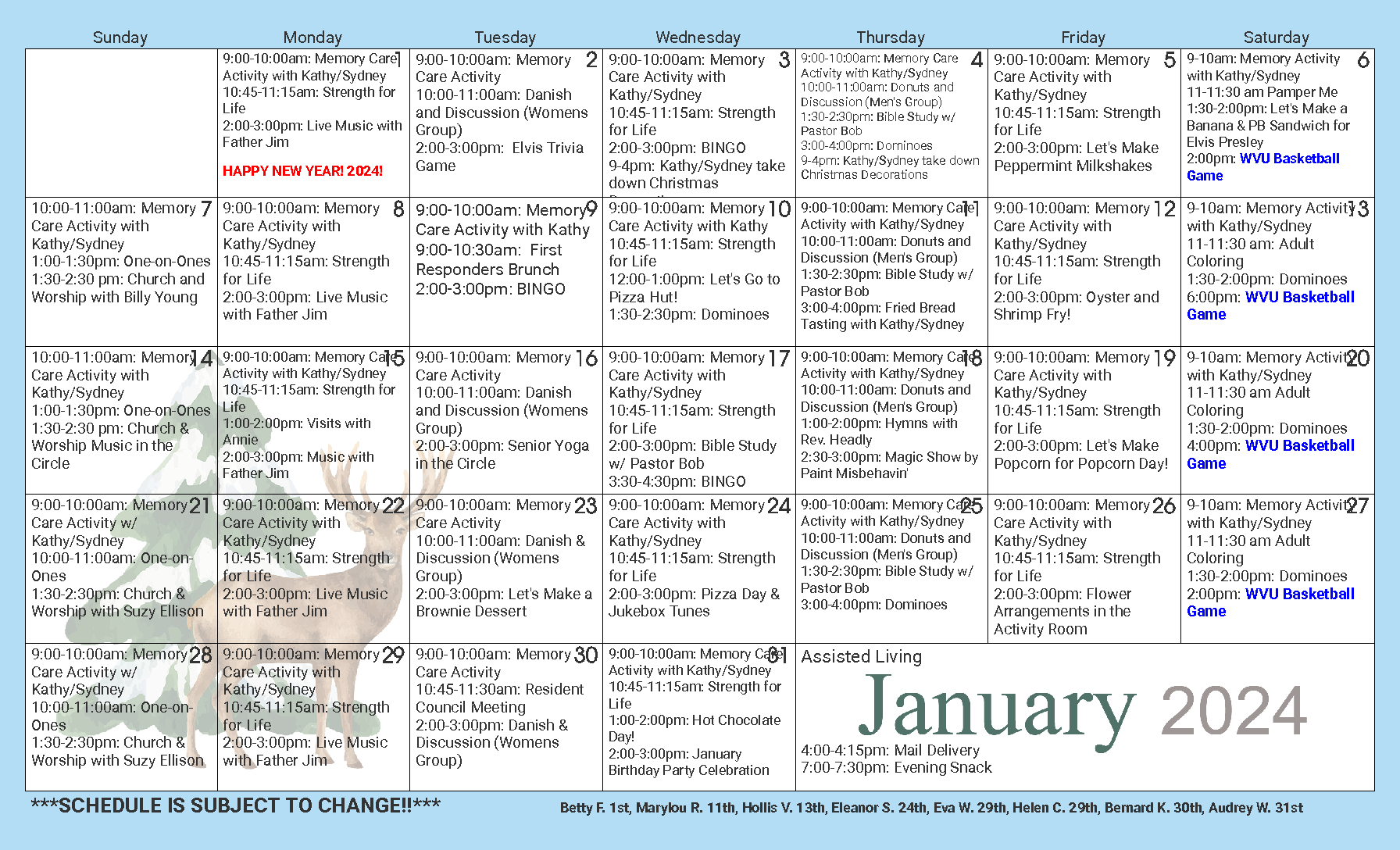 Resident Activity Calendars - Mountain Memories